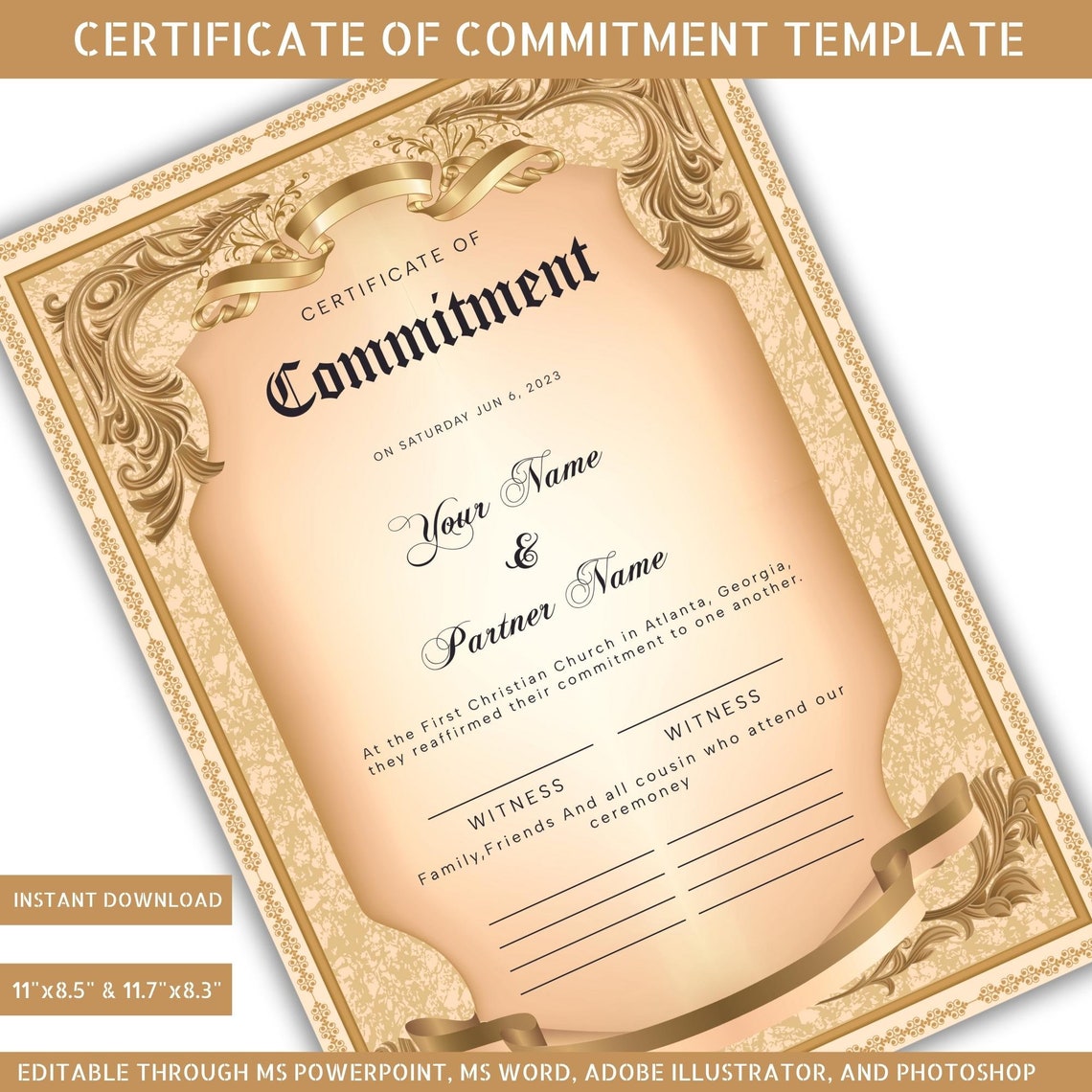 Printable Commitment Certificate Template: Editable Ceremony Keepsake (US Letter & A4) - Etsy