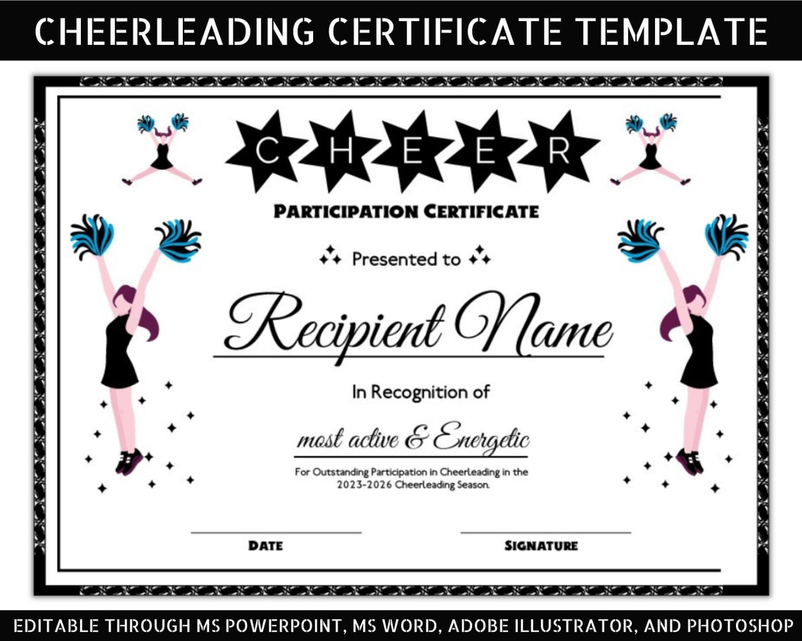 Cheerleading Certificate and Coach Certification Editable - Etsy