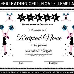 Cheerleading Certificate and Coach Certification, Editable Printables ...