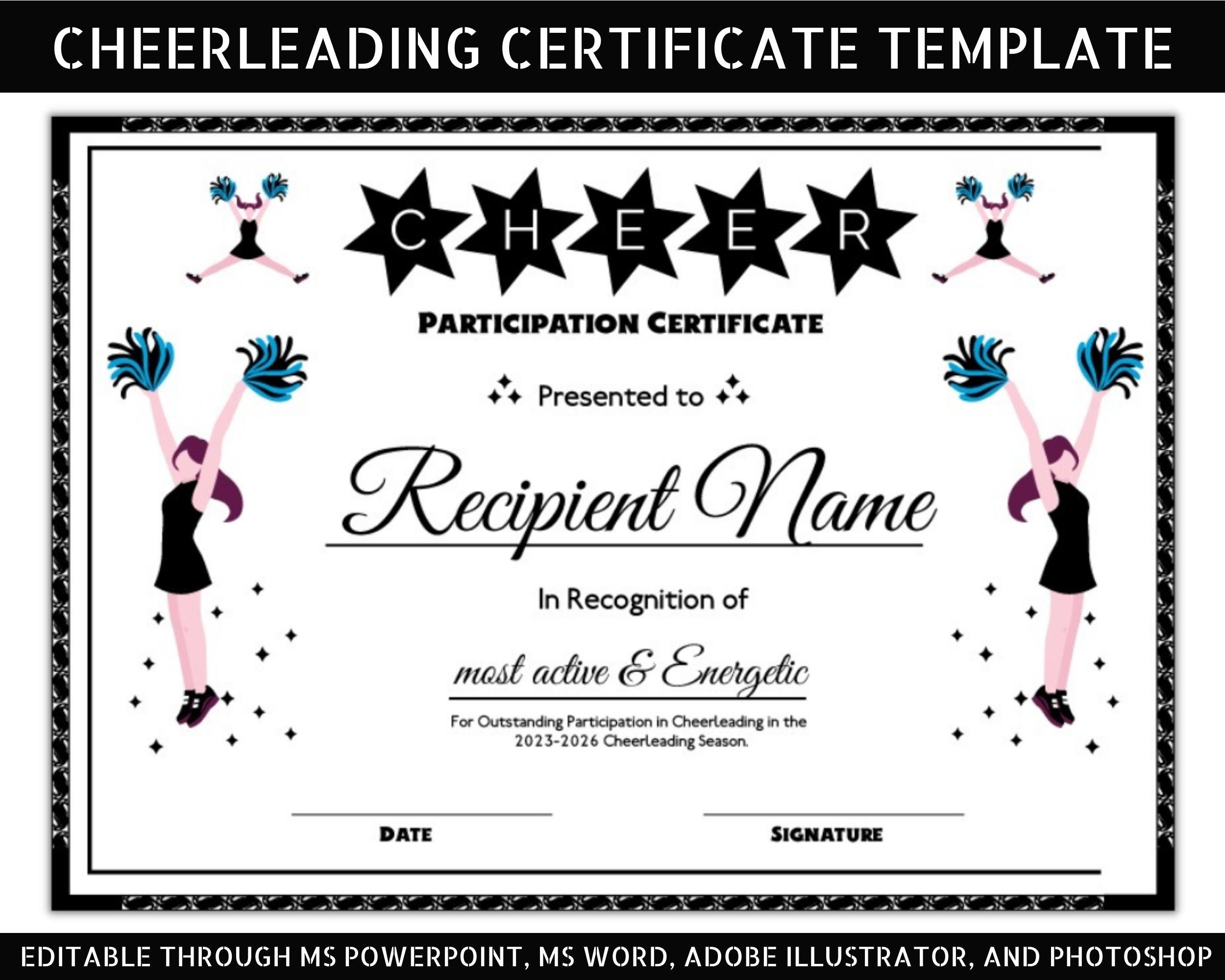Cheerleading Certificate and Coach Certification, Editable Printables ...