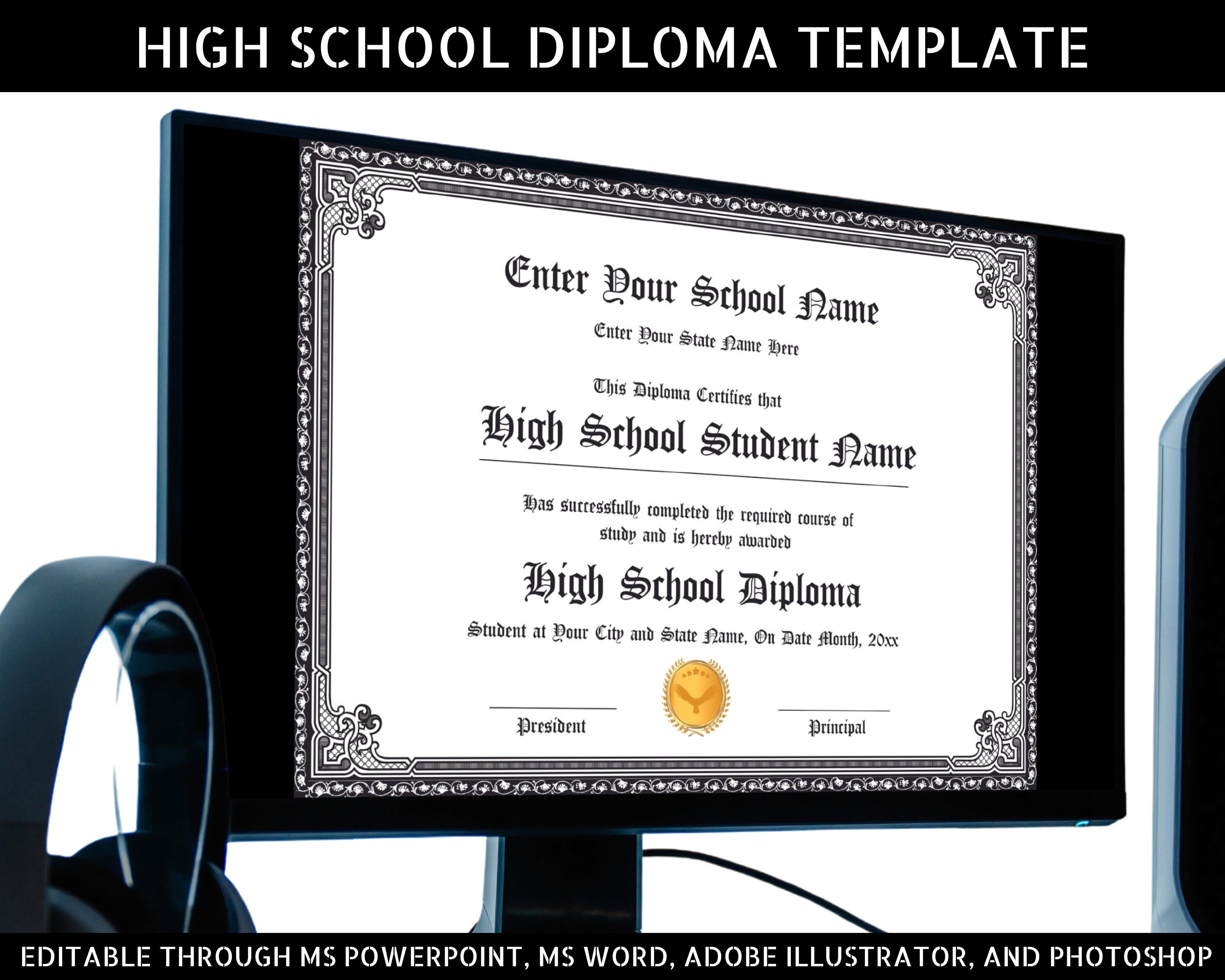 High School Diploma Template With Seal Fake Homeschool - Etsy