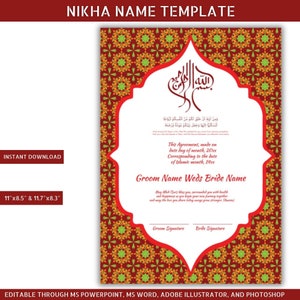 Editable Nikah Nama Template: Islamic Wedding Contract (digital ...