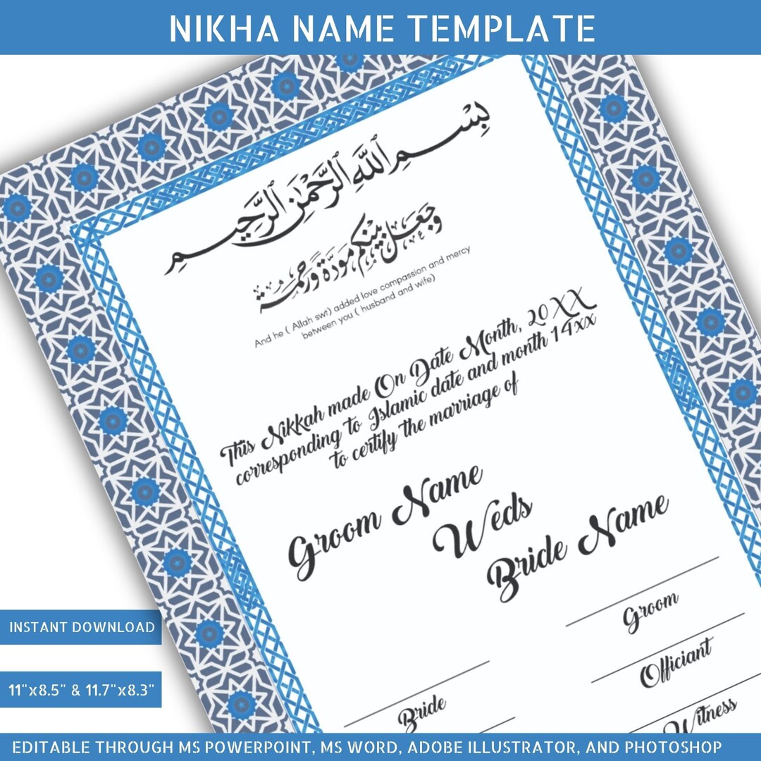 Nikah Nama in English, Custom Nikkah Nama, Islamic Wedding Contract ...
