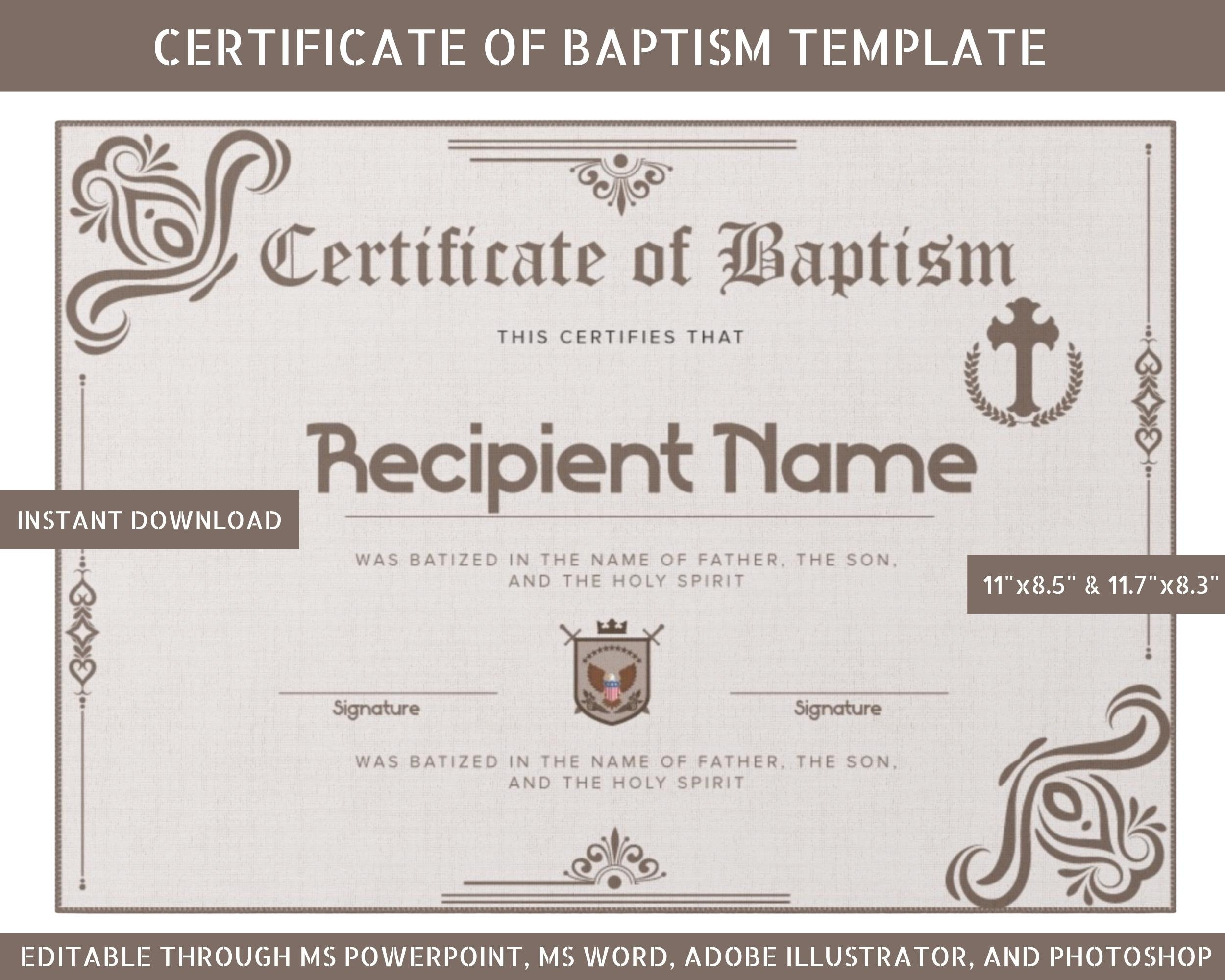 Baptism Certificate Template, Printable Certificate of Baptism ...
