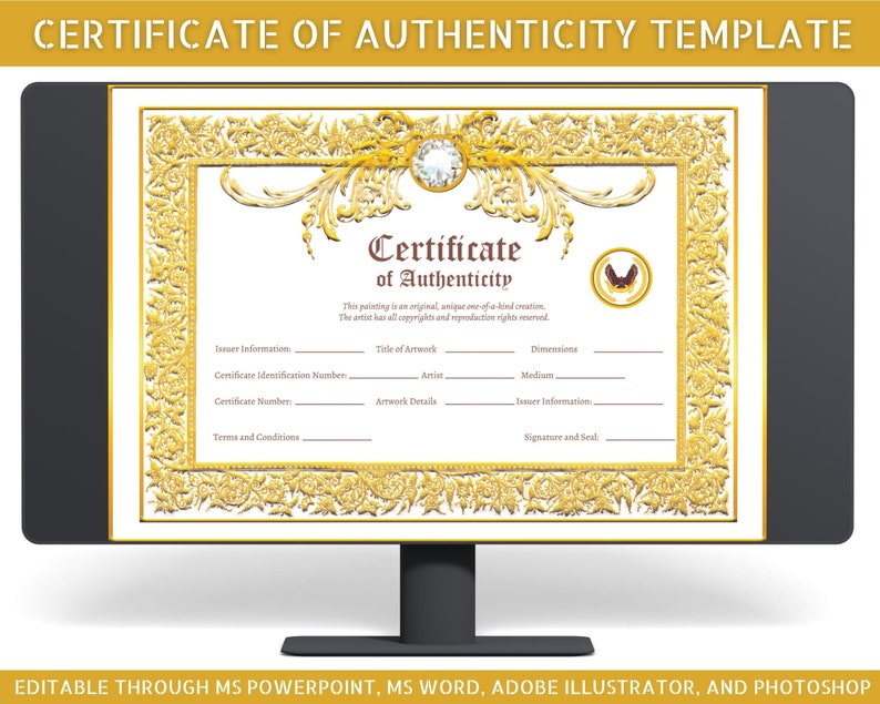 Editable Art Certificate of Authenticity Template (US Letter, A4) - Etsy