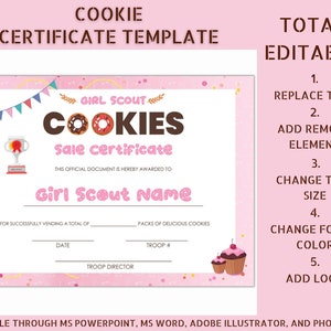 Girl Scout Cookie Sales Certificate Template (digital Download) - Etsy