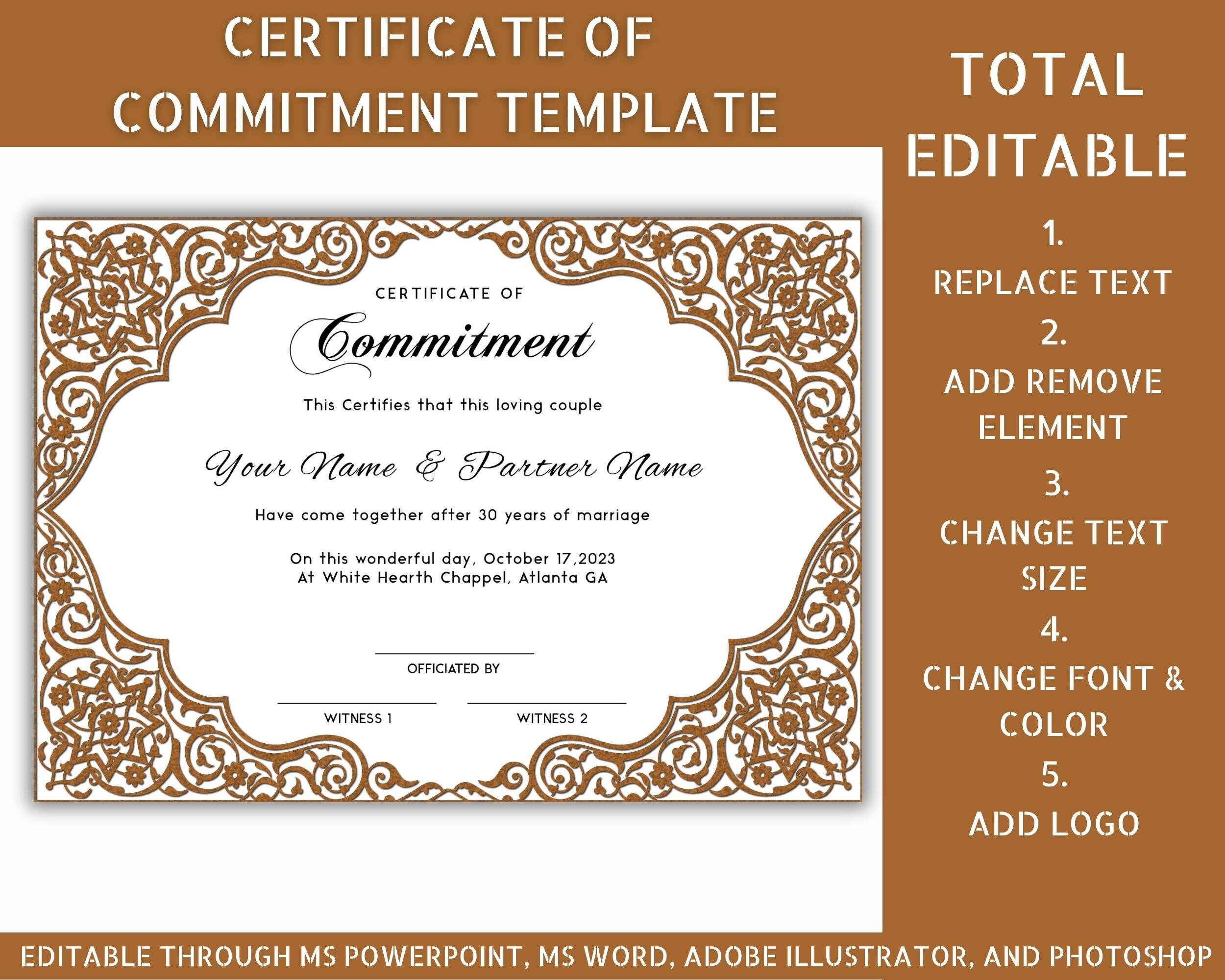 Printable Modern Commitment Certificate Template (US Letter & A4) - Etsy