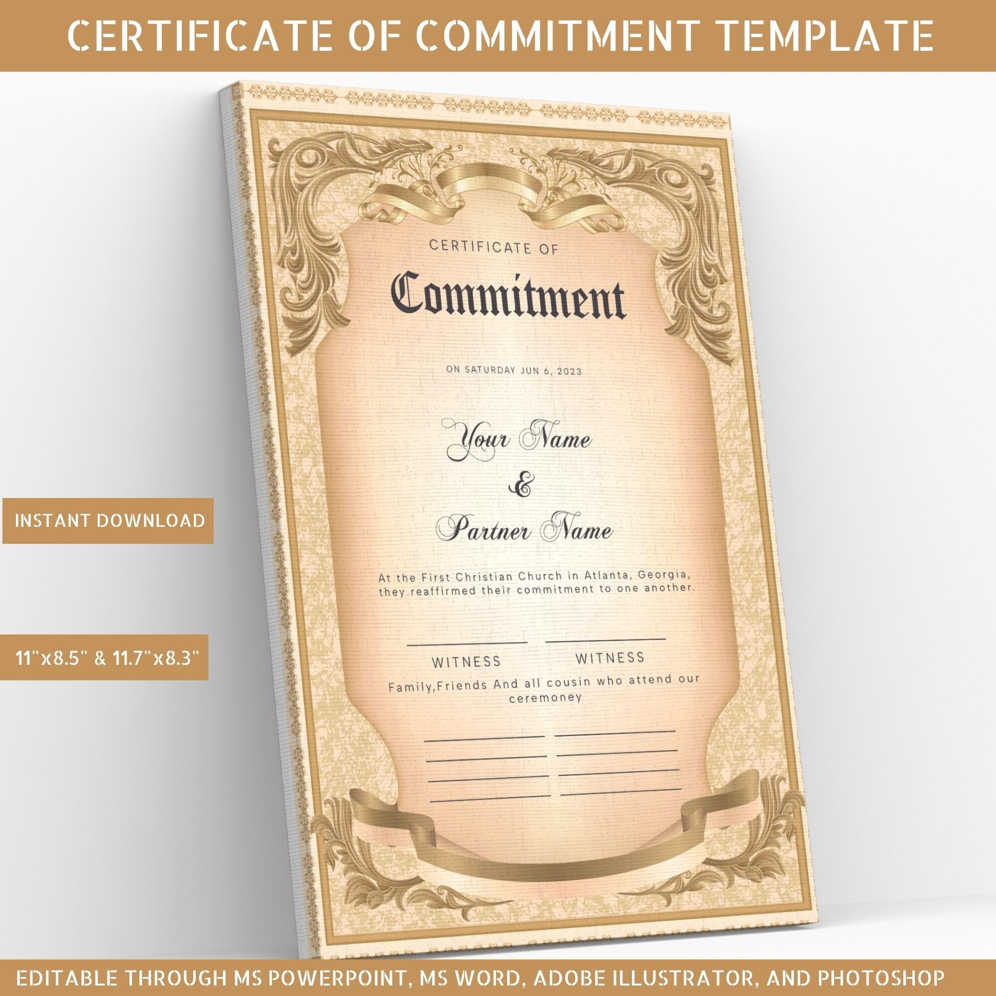 Commitment Certificate Printable Certificate of Commitment - Etsy Australia
