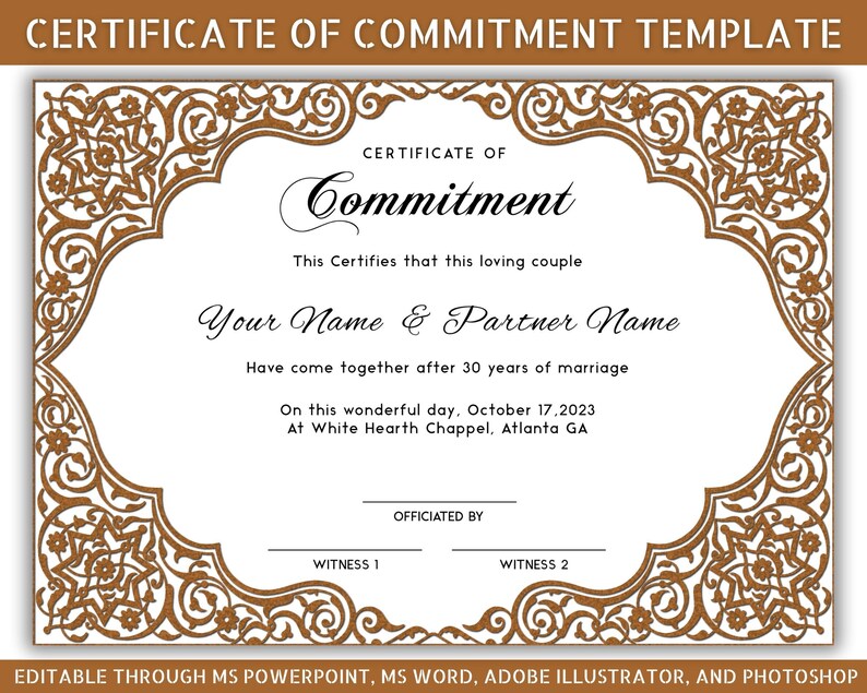 Printable Modern Commitment Certificate Template (US Letter & A4) - Etsy