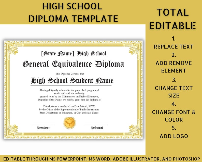 High School Diploma Template, Homeschool High School Diploma, Fake High ...