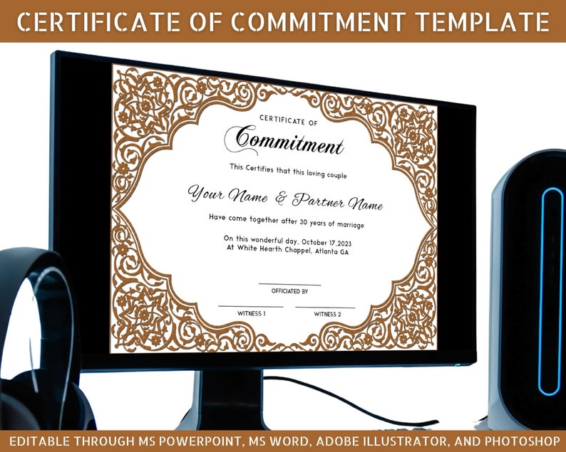 Printable Modern Commitment Certificate Template (US Letter & A4) - Etsy