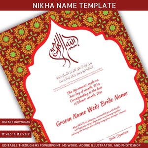 Editable Nikah Nama Template, Custom Nikah Nama, Islamic Wedding ...