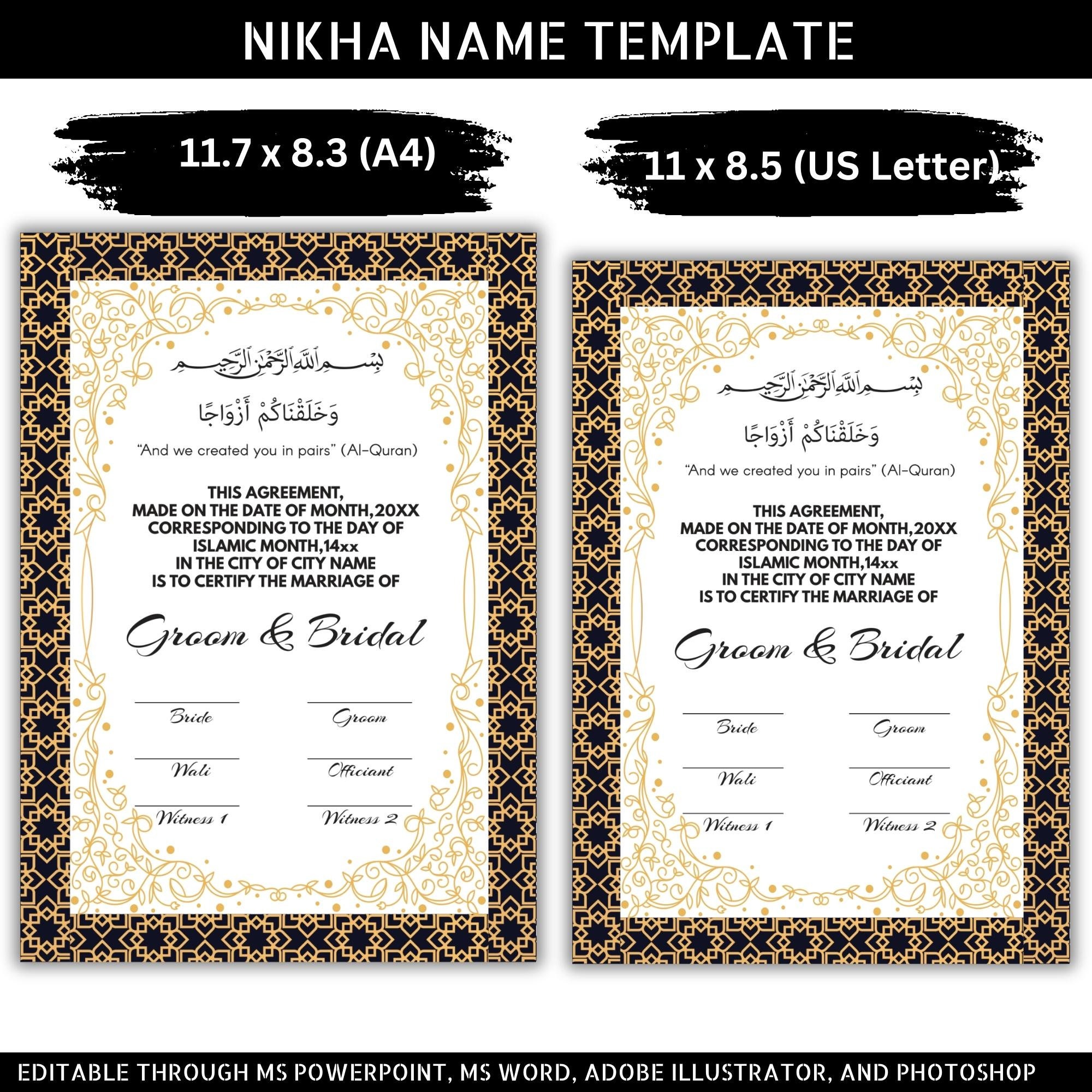 Custom Nikah Nama Template: Editable Islamic Wedding Contract (digital ...