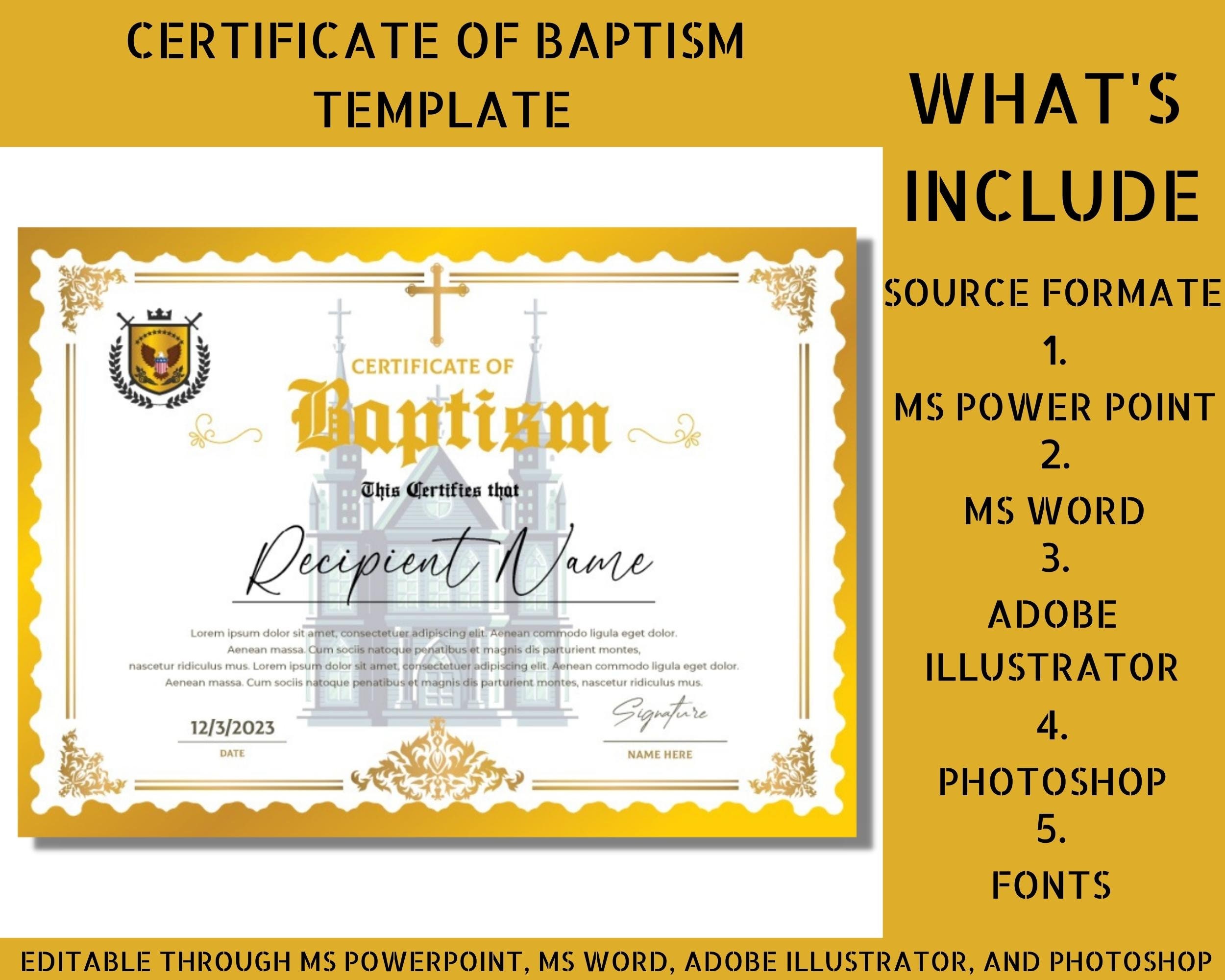 Baptism Certificate Template: Customizable Keepsake (digital Download ...