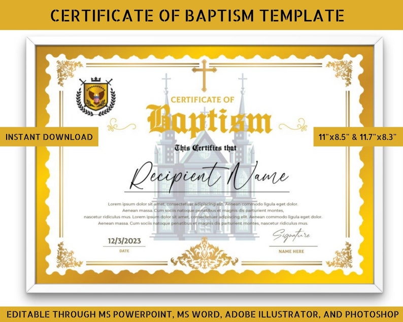 Certificate of Baptism Template, Child Dedication Certificate, Baptism ...
