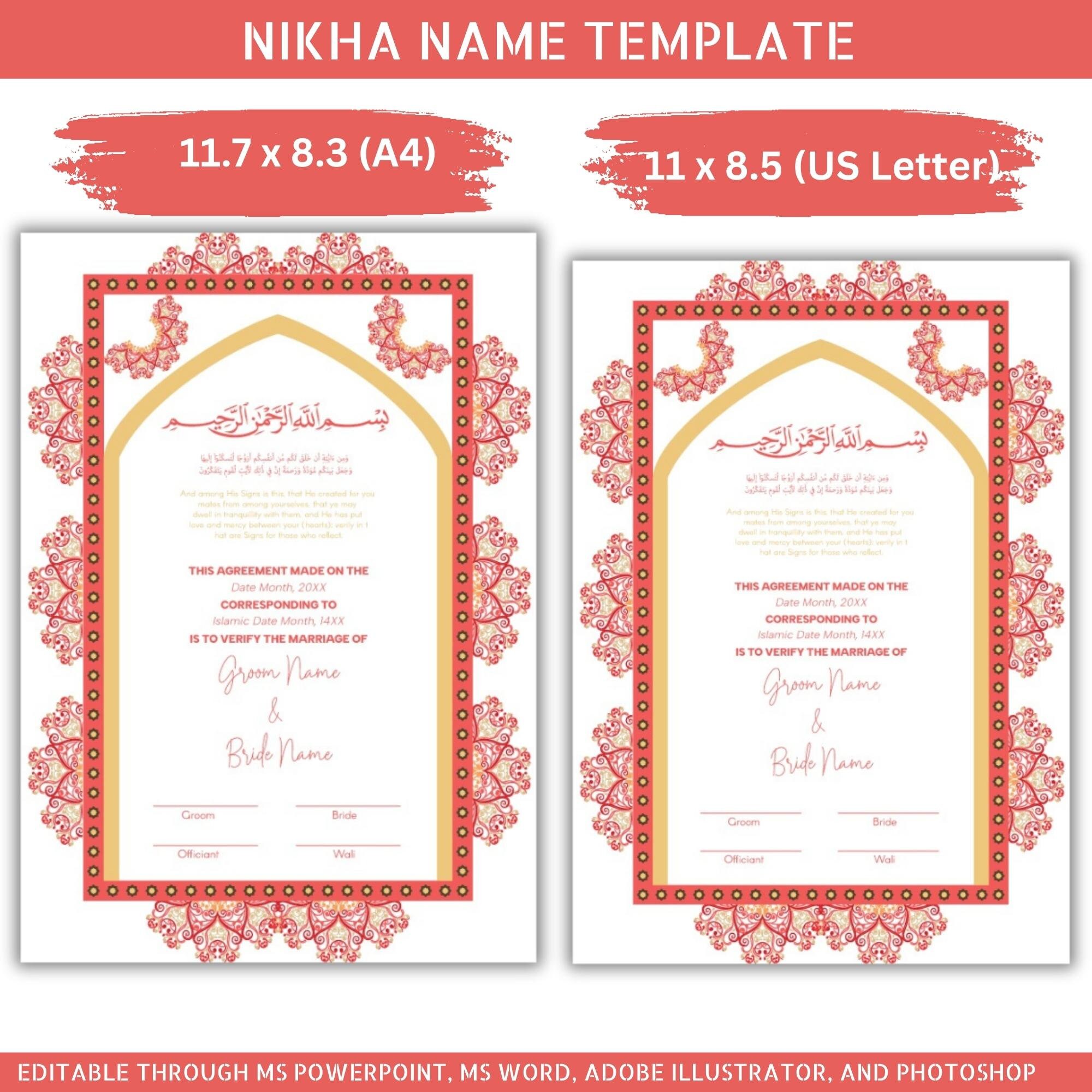 Nikah Certificate Digital Download, Custom Nikkah Nama, Islamic Wedding ...