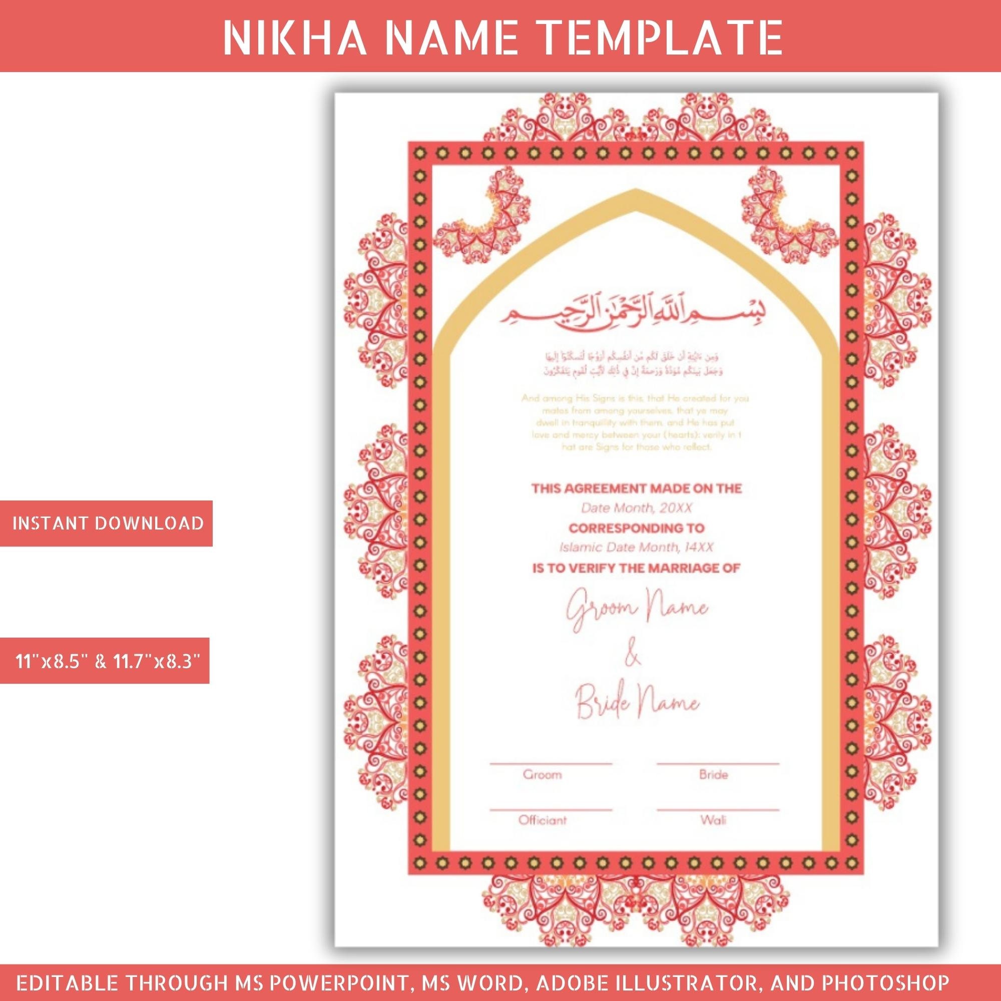 Nikah Certificate Digital Download Custom Nikkah Nama - Etsy
