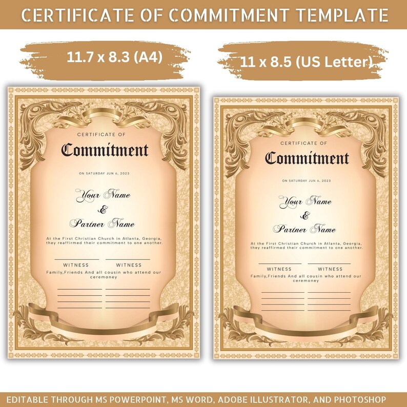 Printable Commitment Certificate Template: Editable Ceremony Keepsake (US Letter & A4) - Etsy