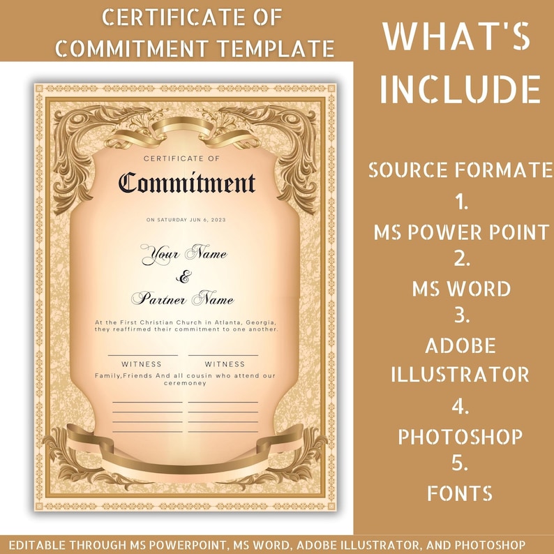 Printable Commitment Certificate Template: Editable Ceremony Keepsake ...
