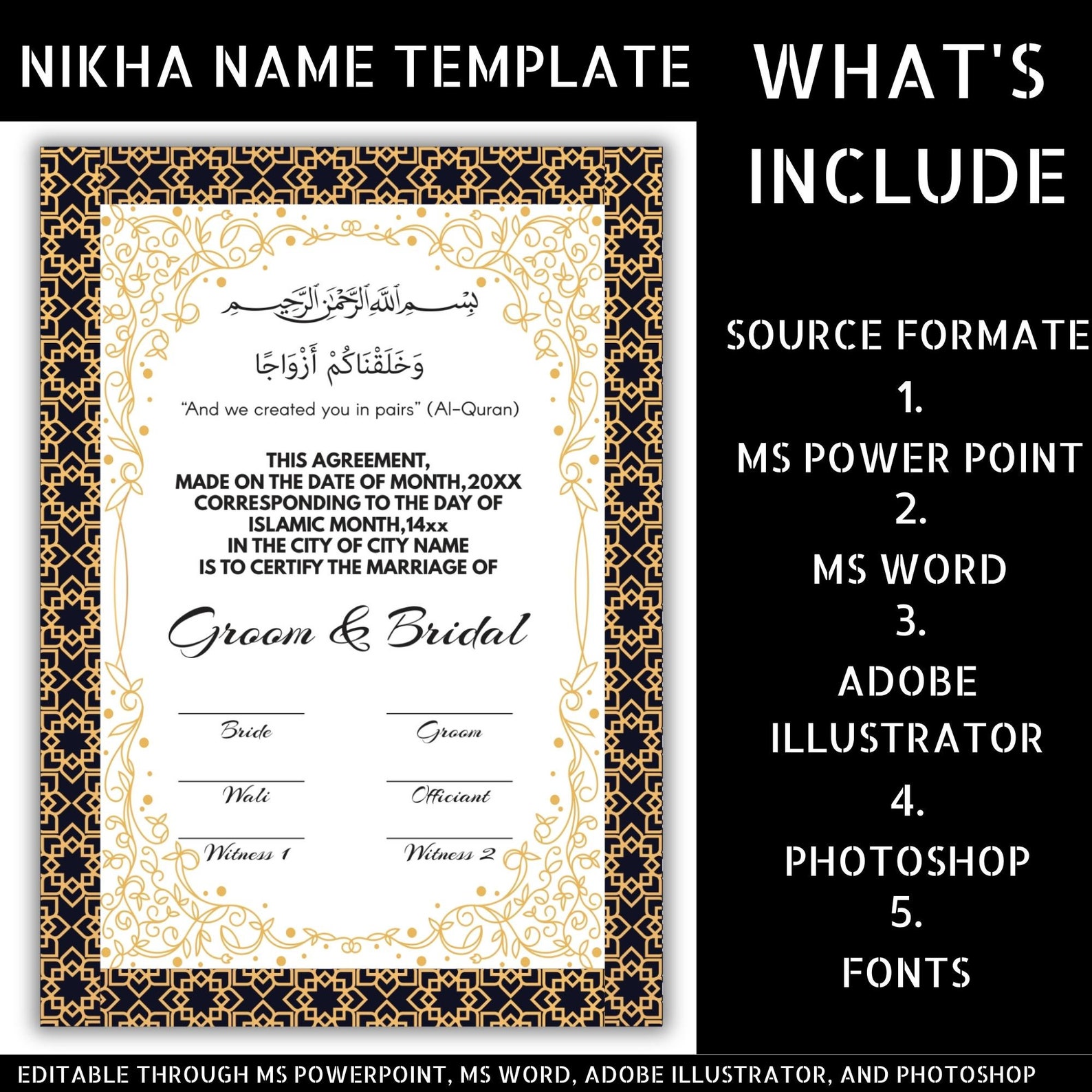 Custom Nikah Nama Template: Editable Islamic Wedding Contract (digital ...