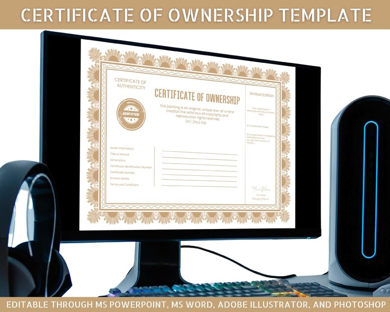 Customizable Certificate of Ownership, Transfer of Title, Fractional ...