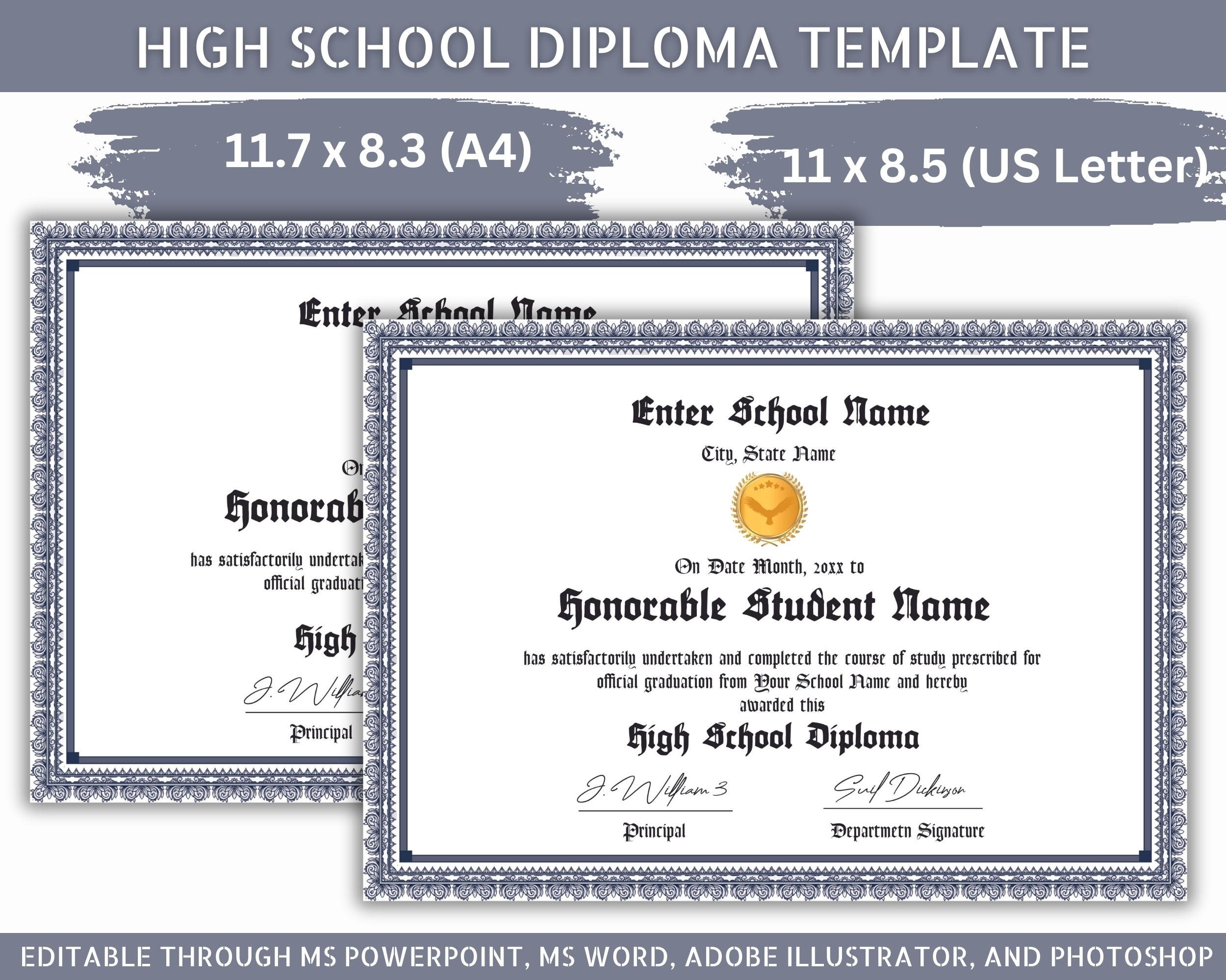 High School Diploma Template for Homeschooling, Fake Home School ...