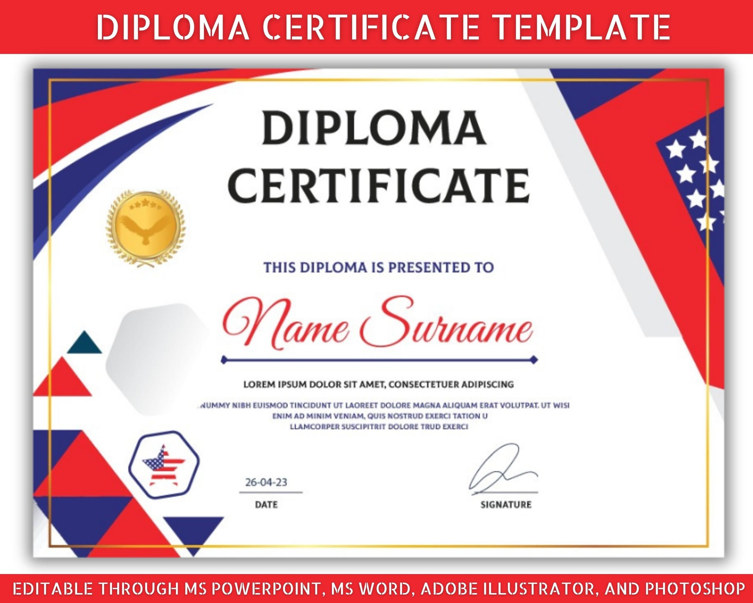 American Diploma Certificate Template, Fake Homeschool Diploma Editable ...