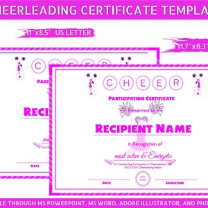 Cheer Certificate Template Pink, Cheerleader Certificates, Cheerleading ...
