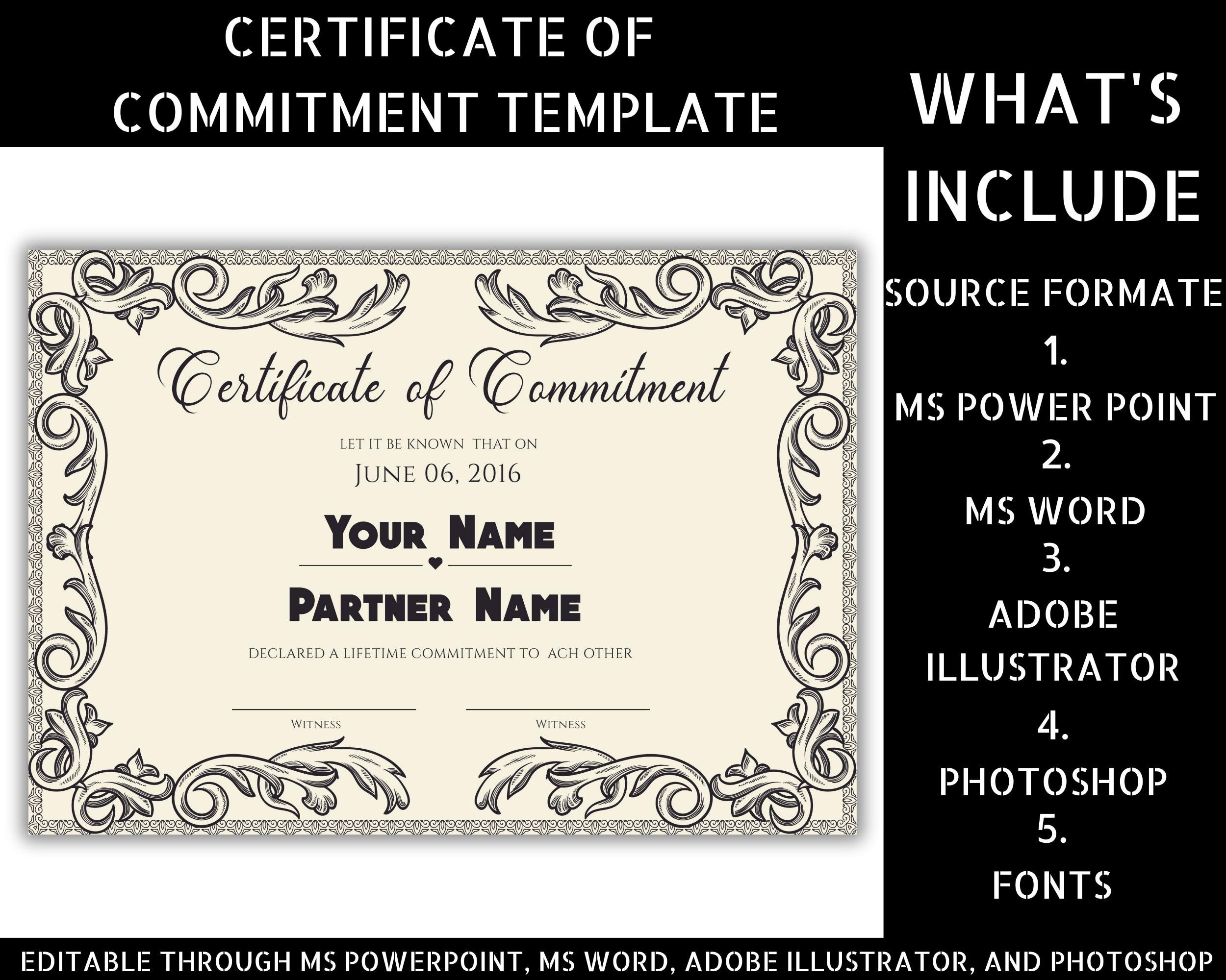 Printable Commitment Certificate Template: Editable Ceremony Keepsake ...