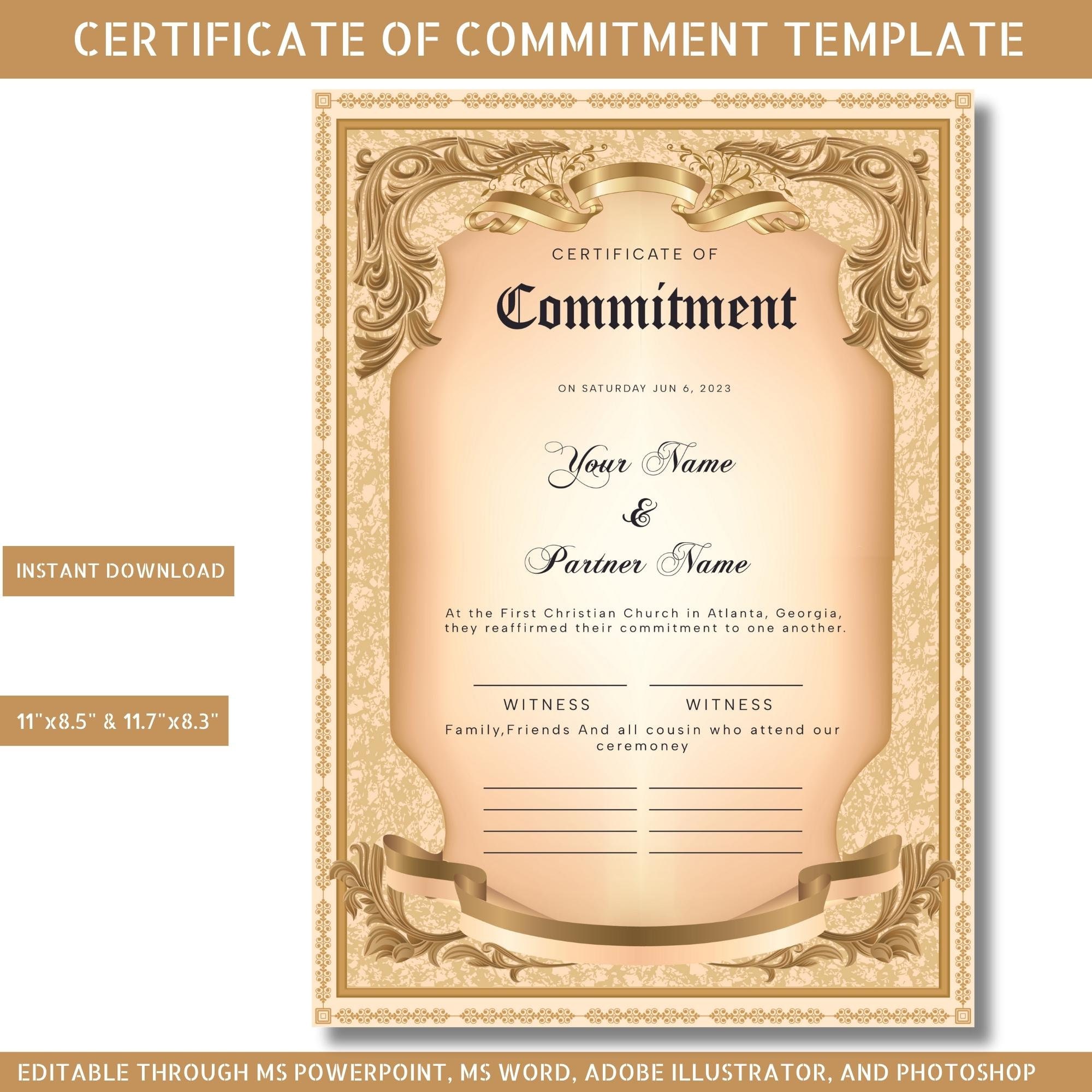 Commitment Certificate Printable Certificate of Commitment - Etsy Australia