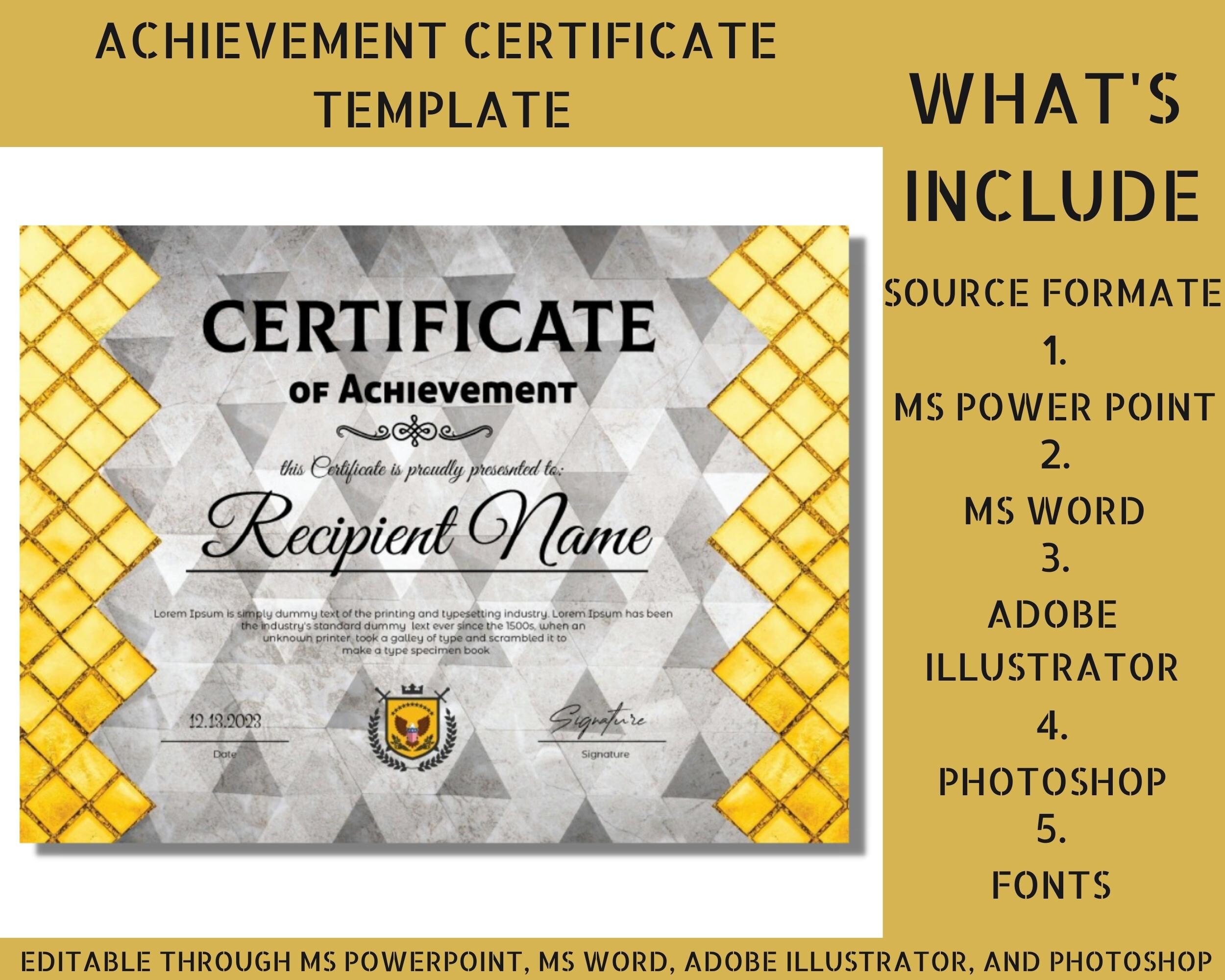 Editable Achievement Certificate Template, Certificate of Achievement ...