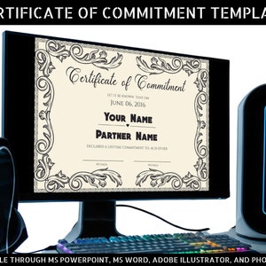 Printable Commitment Certificate Template: Editable Ceremony Keepsake ...