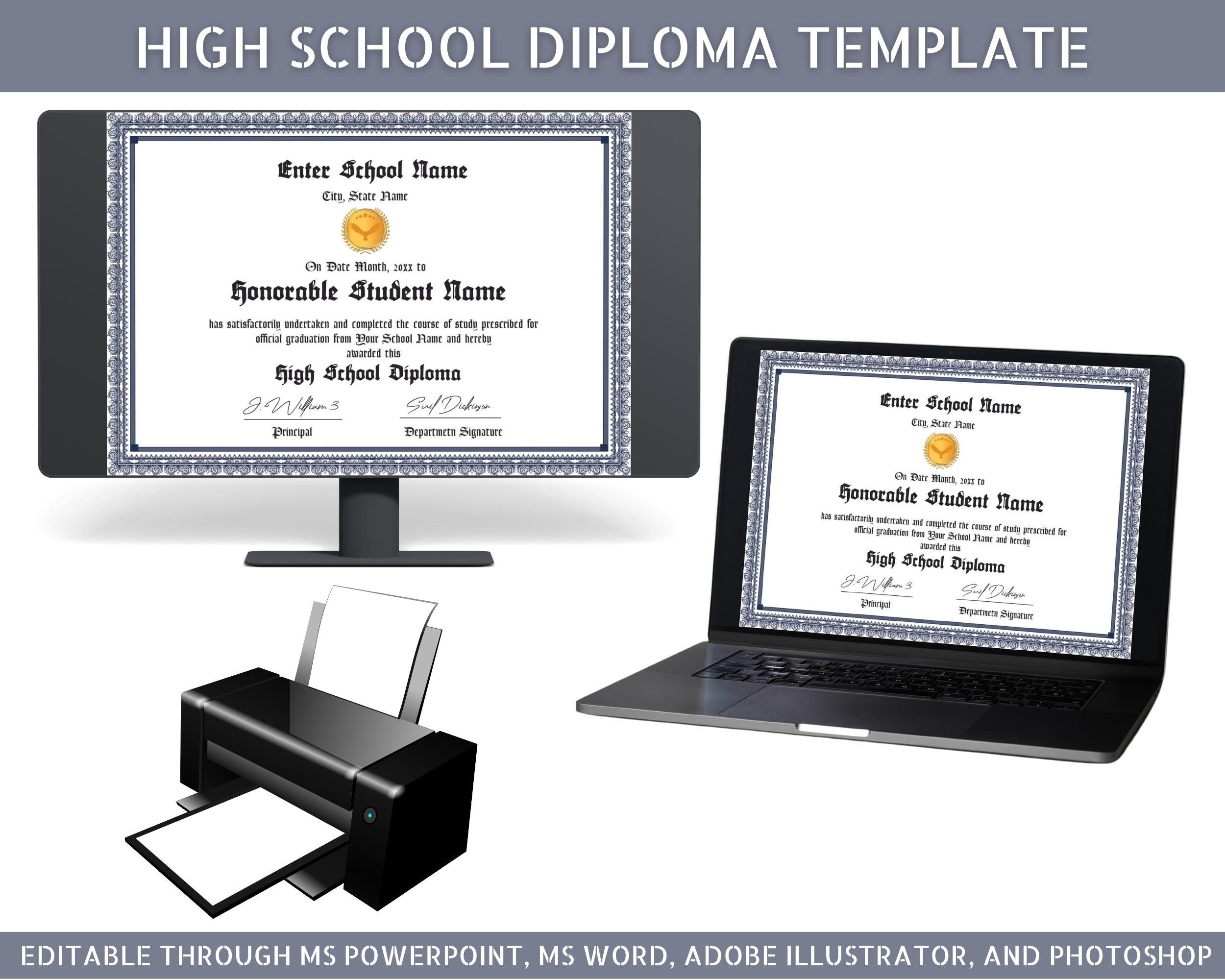 High School Diploma Template for Homeschooling, Fake Home School ...