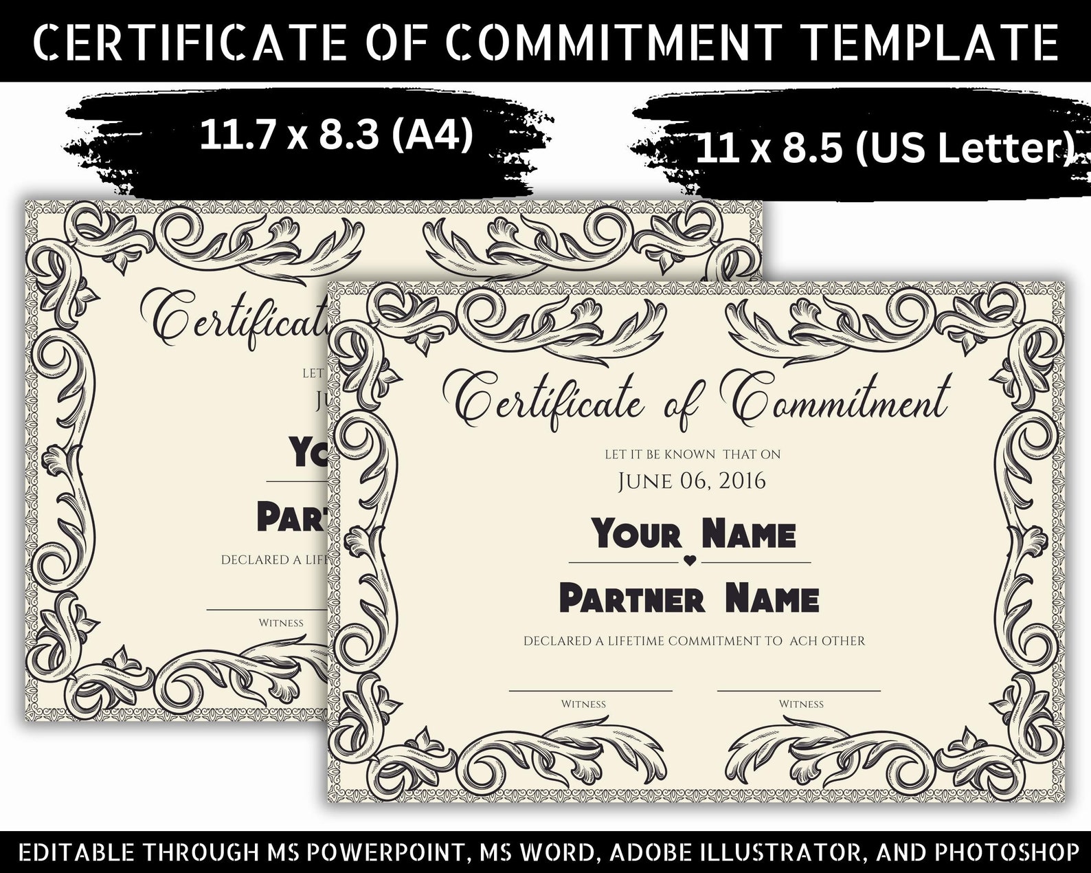 Printable Commitment Certificate Template: Editable Ceremony Keepsake (US Letter & A4) - Etsy