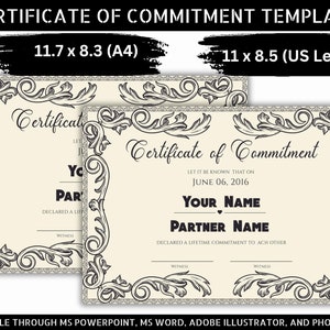 Printable Commitment Certificate Template: Editable Ceremony Keepsake ...