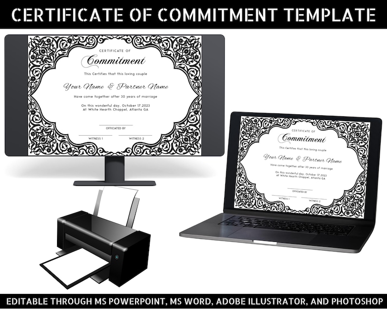 Editable Wedding Certificate of Commitment Commitment - Etsy