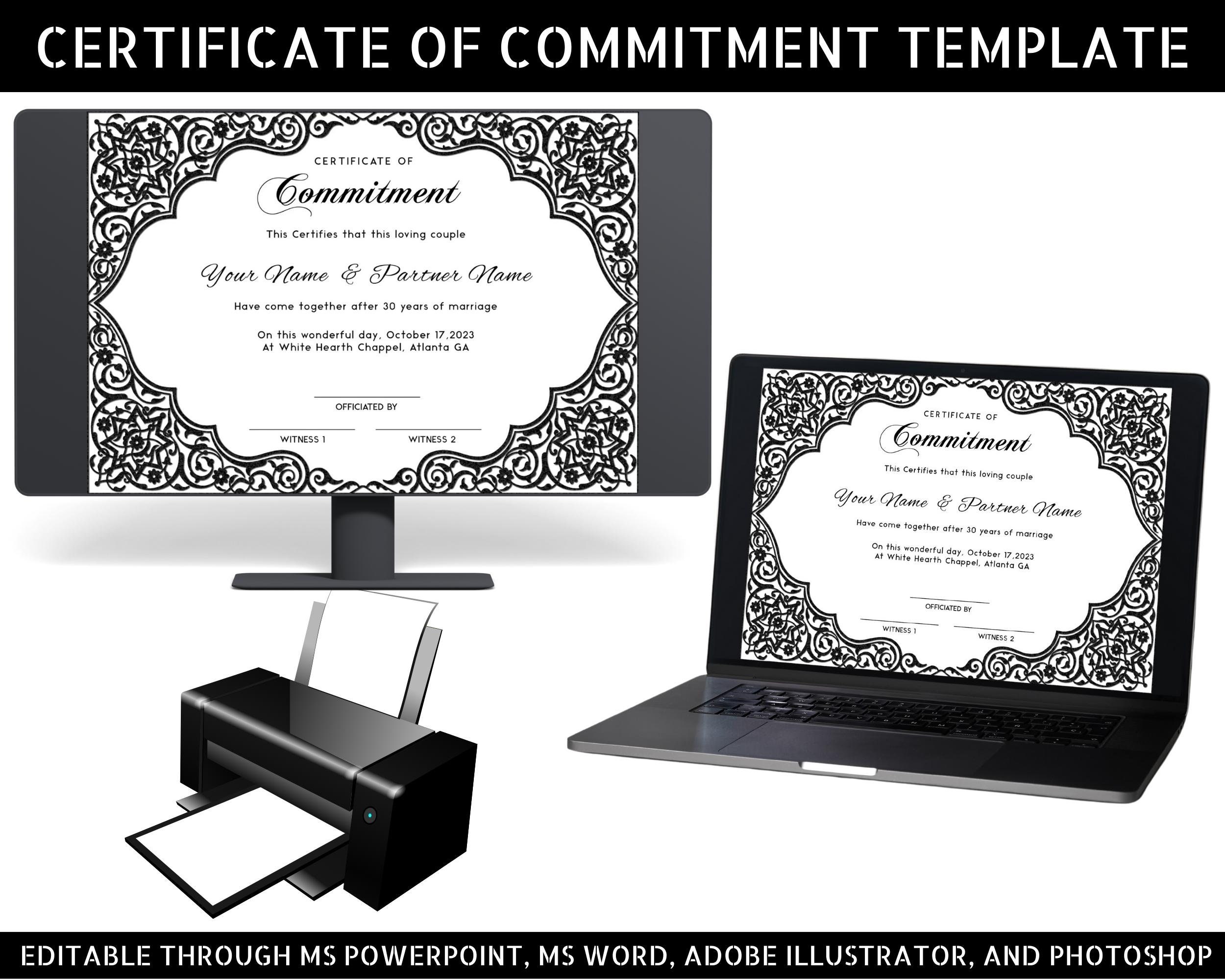 Editable Wedding Certificate of Commitment, Commitment Ceremony ...