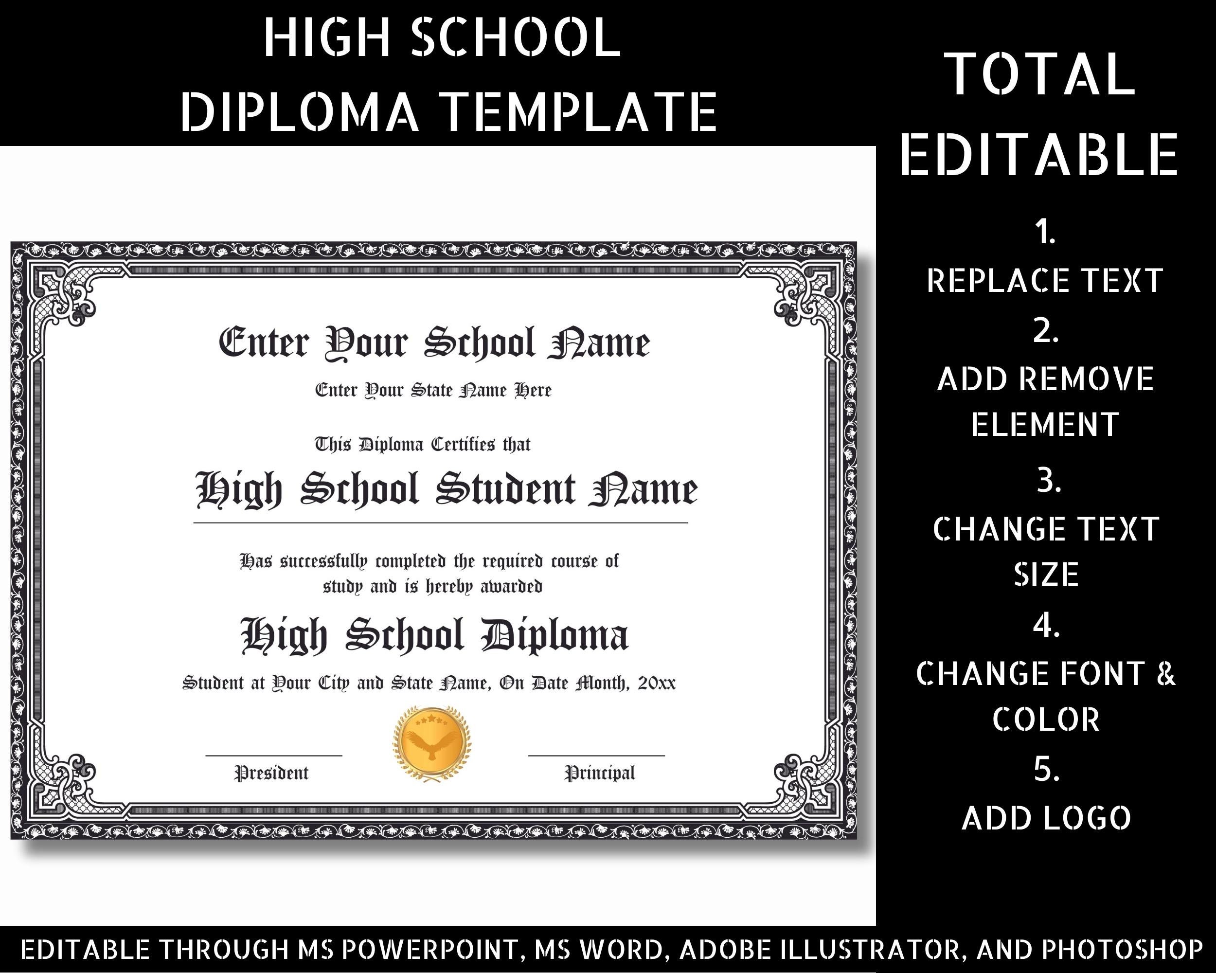 Editable High School Diploma Template With Seal (digital Download) - Etsy