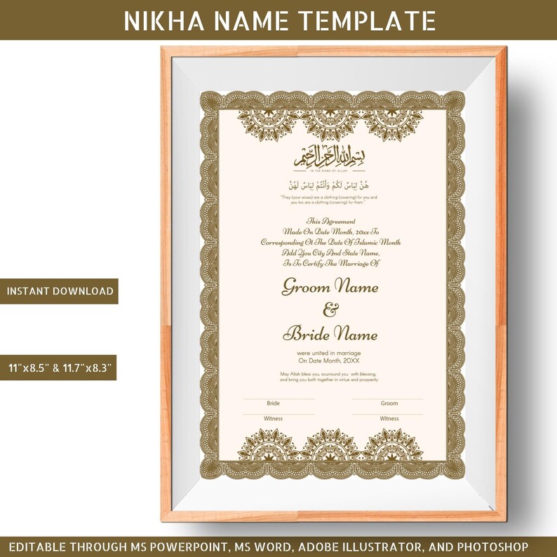 Custom Nikah Nama Template: Islamic Wedding Contract (digital Download ...