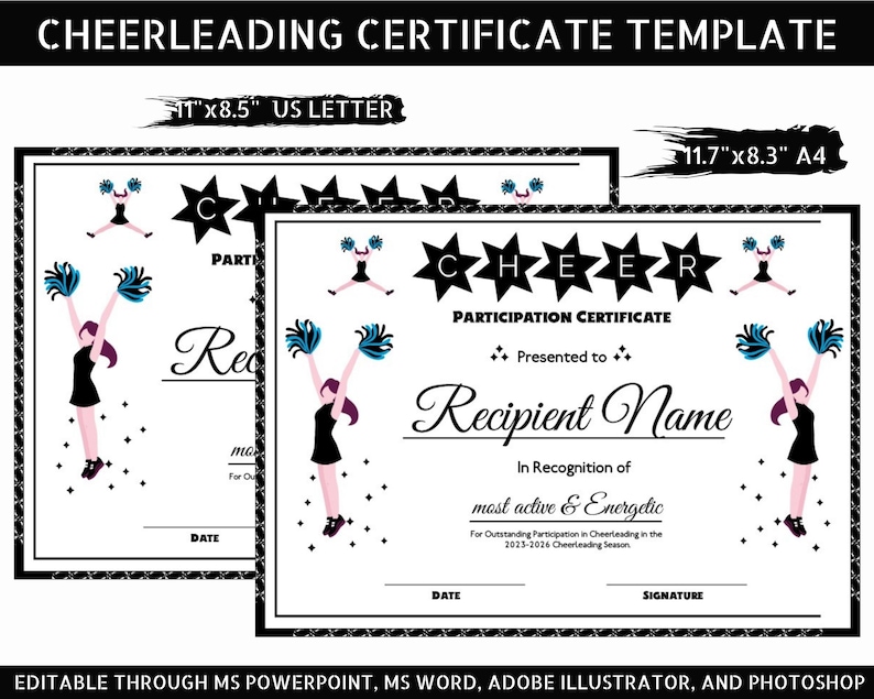Cheerleading Certificate and Coach Certification, Editable Printables ...