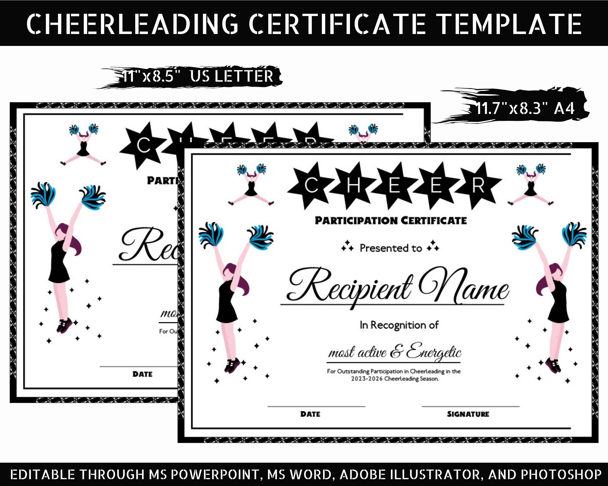 Cheerleading Certificate and Coach Certification, Editable Printables ...
