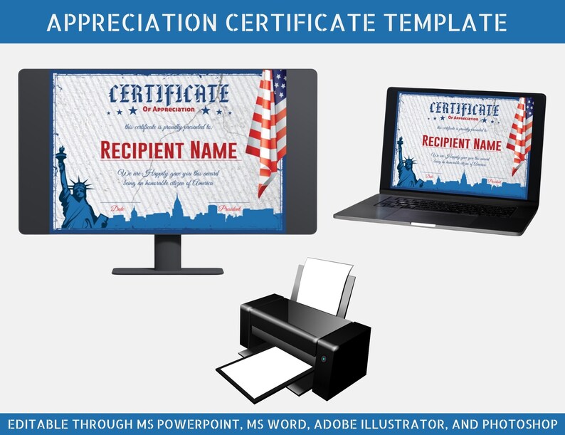 American Appreciation Certificate Template: Patriotic Design (digital ...