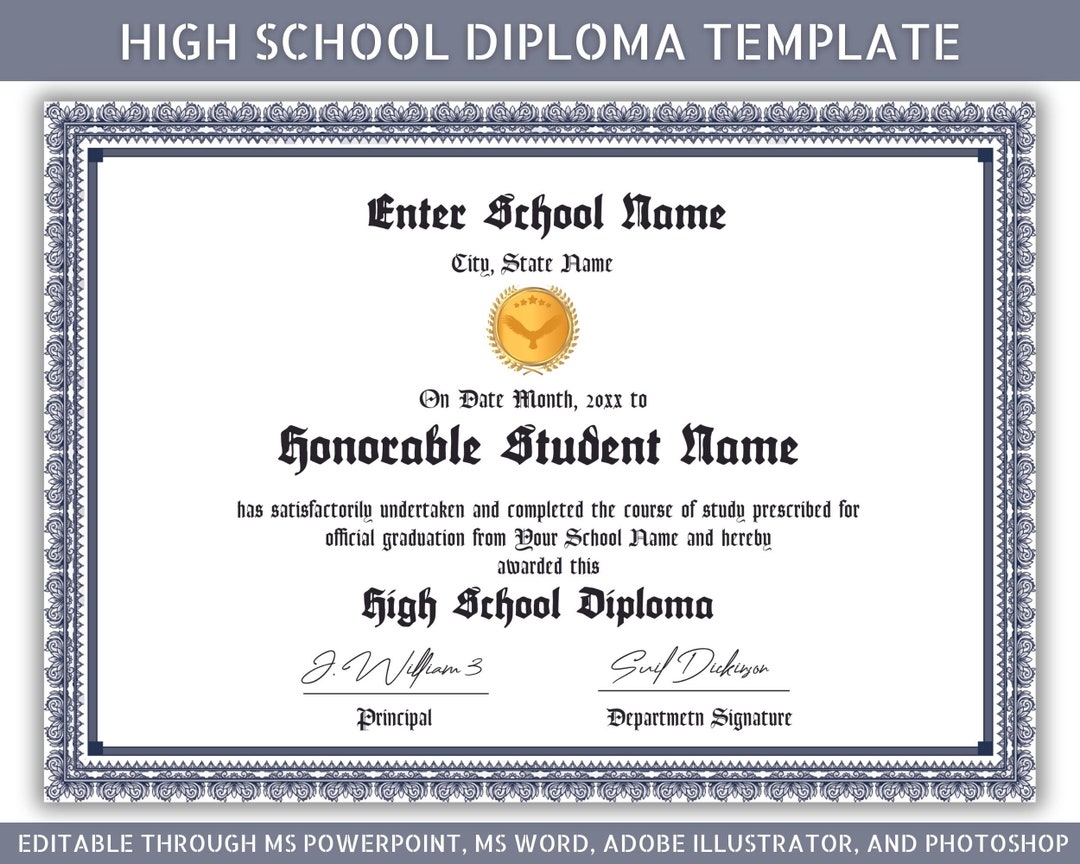 High School Diploma Template for Homeschooling, Fake Home School ...