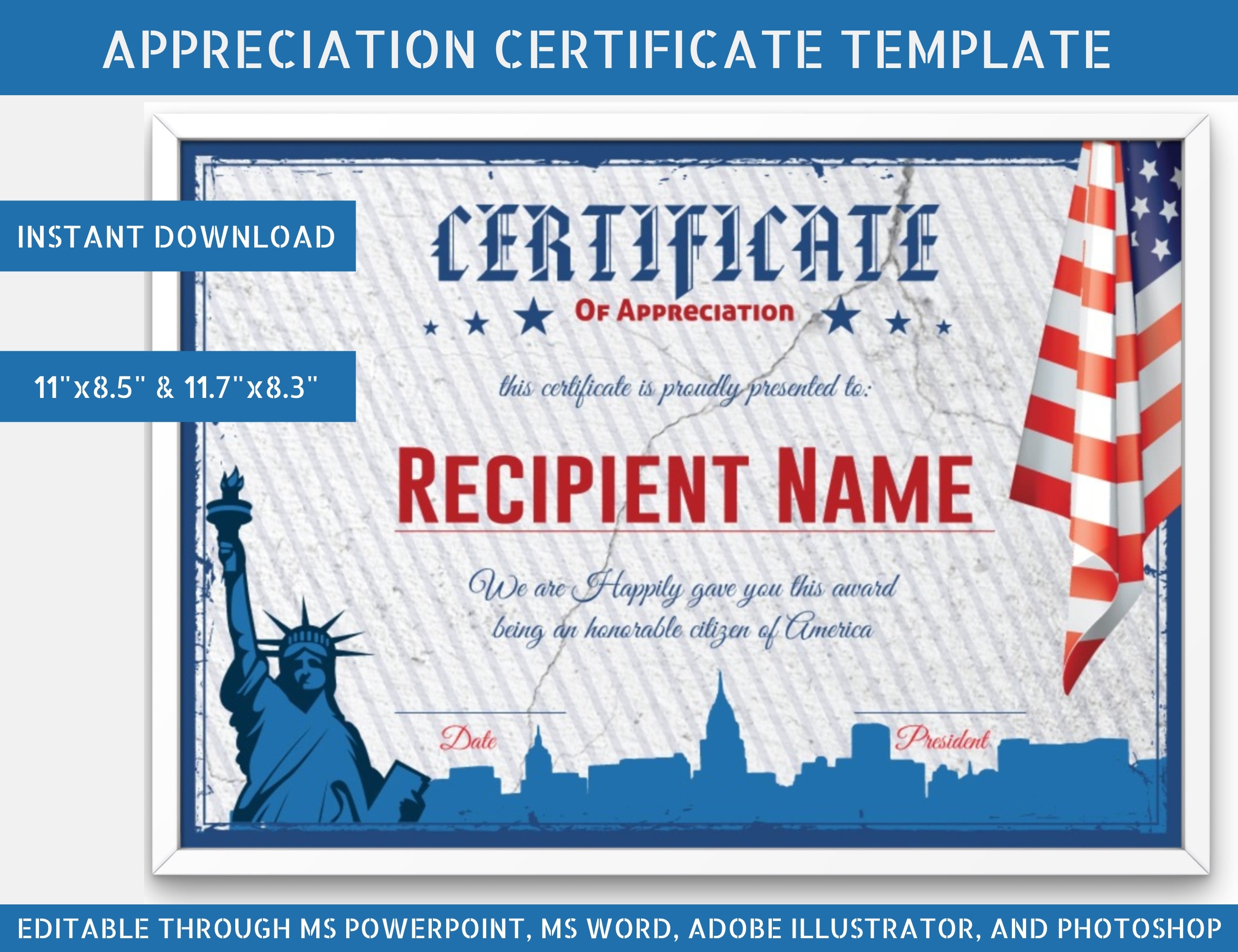 American Appreciation Certificate Template: Patriotic Design (digital ...
