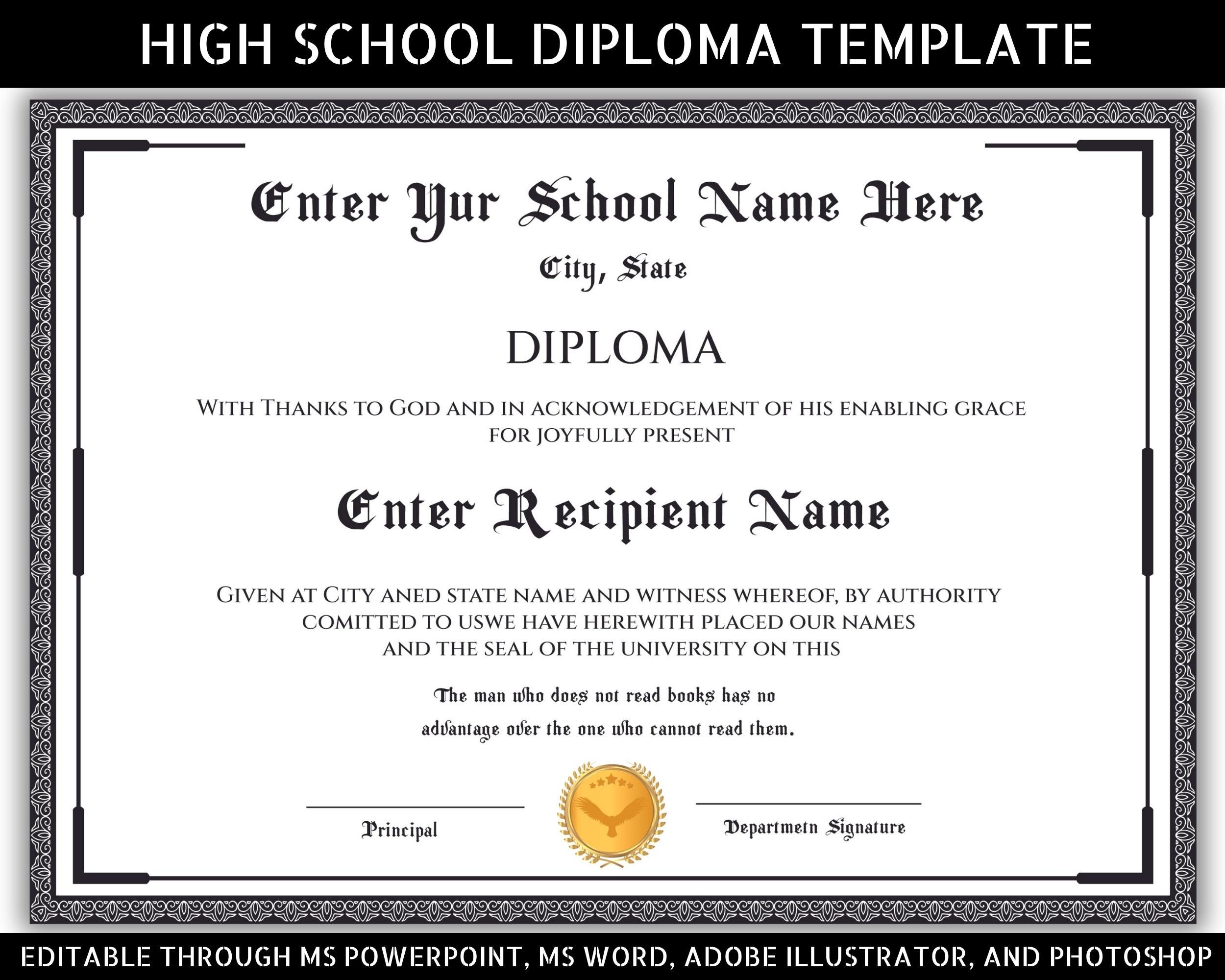 High School Diploma Template for General Equivalency Diploma - Etsy