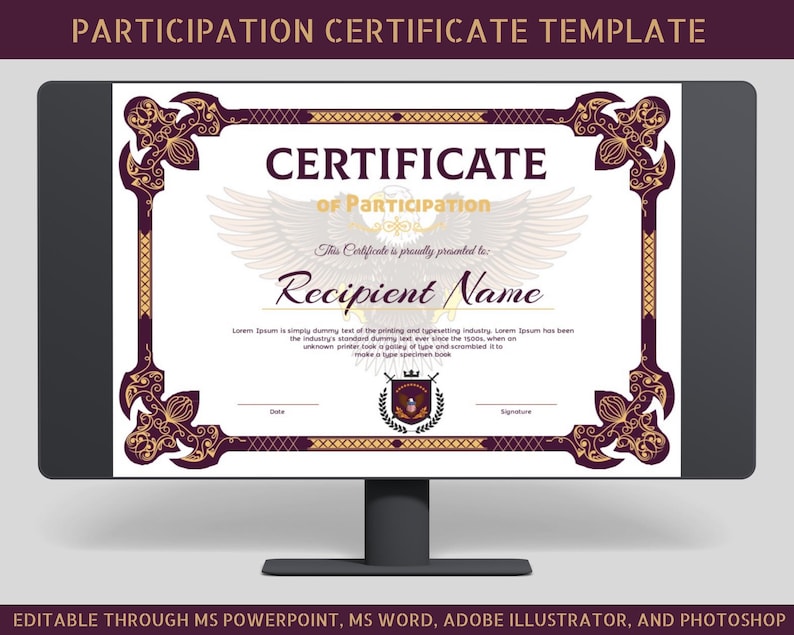 Certificate of Participation, Participation Certificate, Completion ...