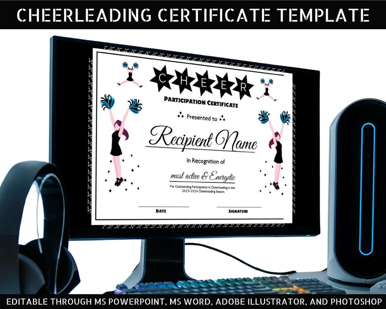 Cheerleading Certificate and Coach Certification, Editable Printables ...