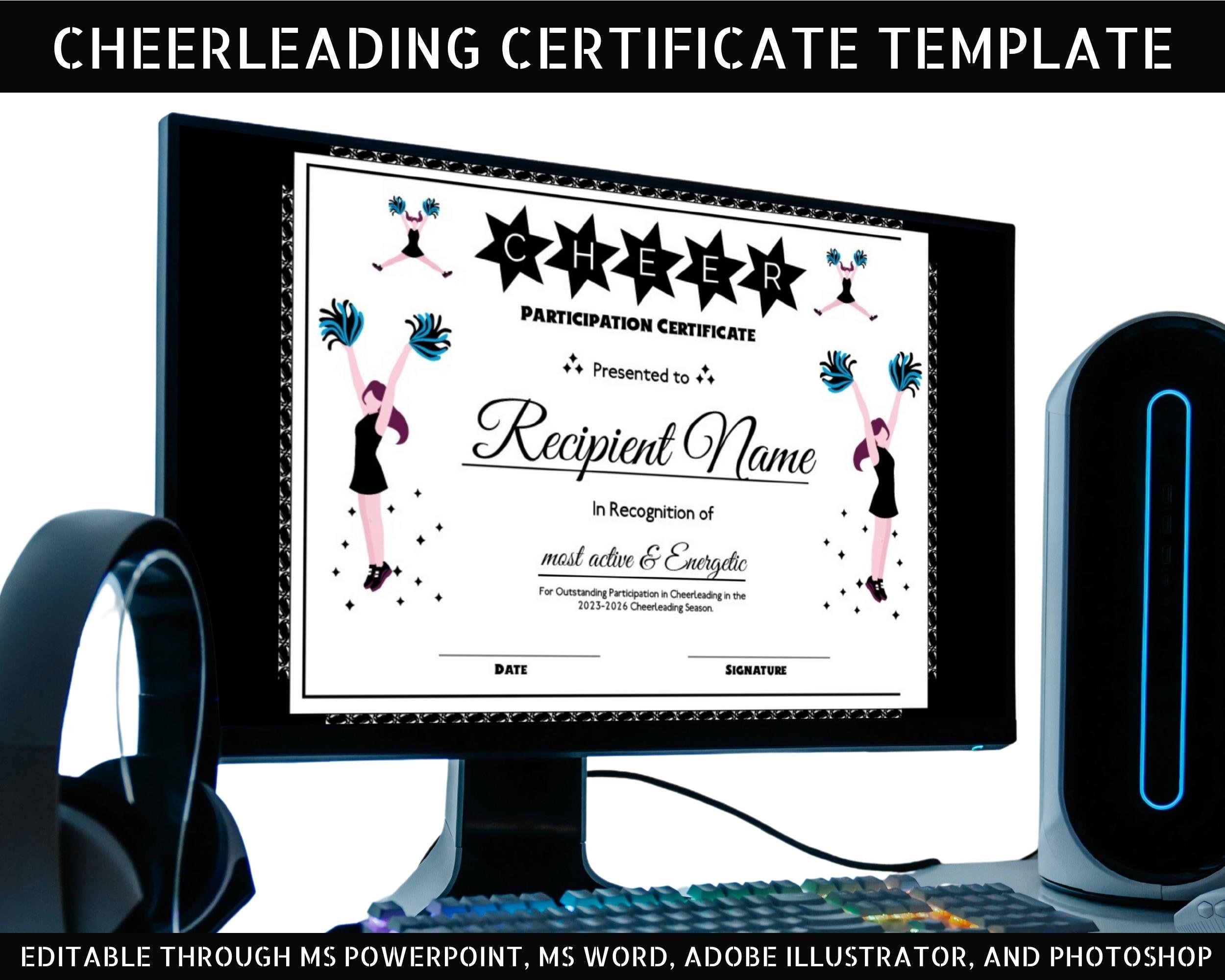 Cheerleading Certificate and Coach Certification, Editable Printables ...