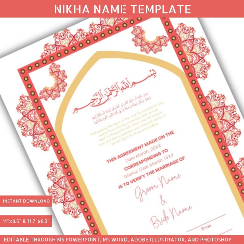 Nikah Certificate Digital Download, Custom Nikkah Nama, Islamic Wedding ...