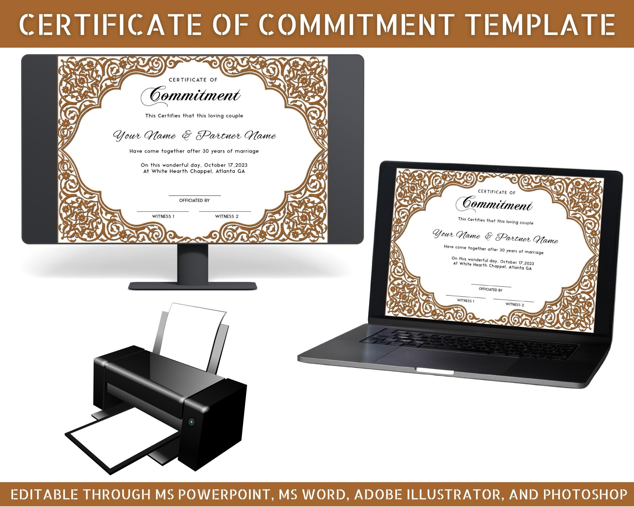Printable Modern Commitment Certificate Template (US Letter & A4) - Etsy